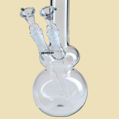 Glass Bong Two Bowls Black Leaf